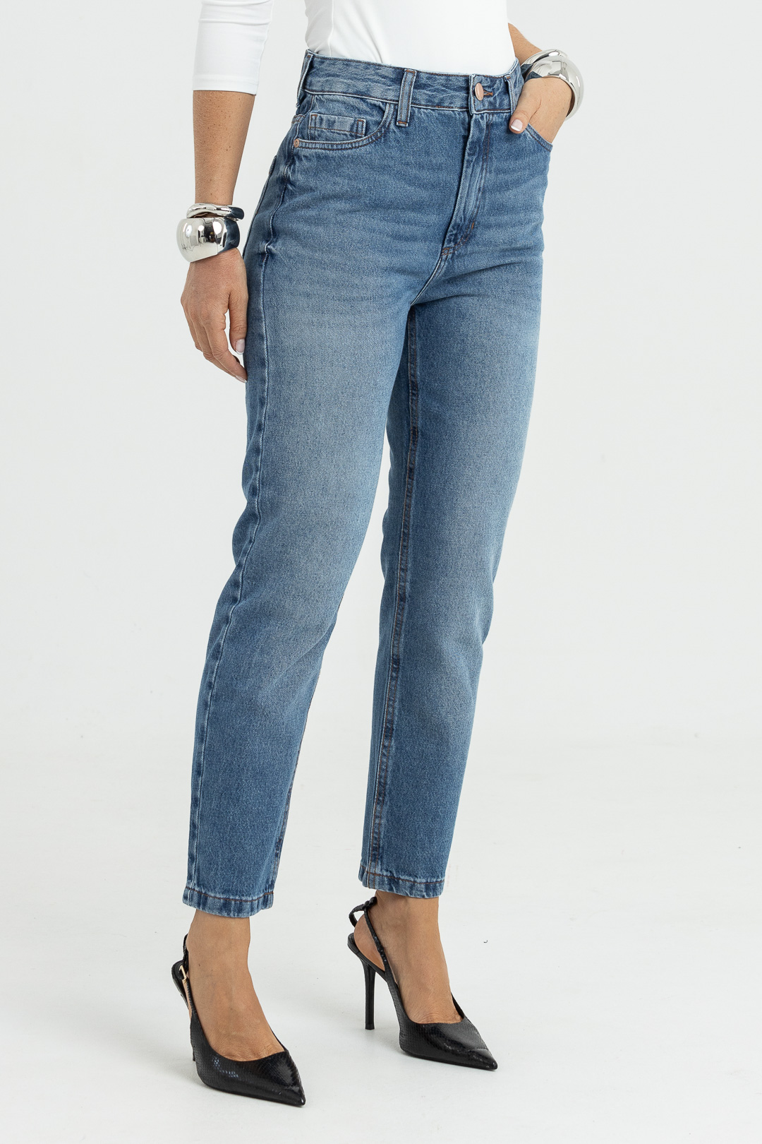 Calça Feminina Cintura Alta New Slim Denim Indigo Escuro | ROCKSHAM